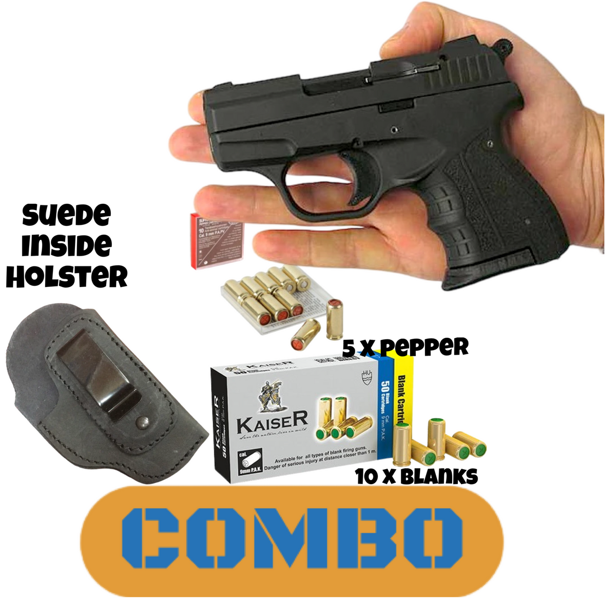 Niksan M17 Mini 9mm Blank pepper pistol + 10 blanks + 5 pepper + Suede ...