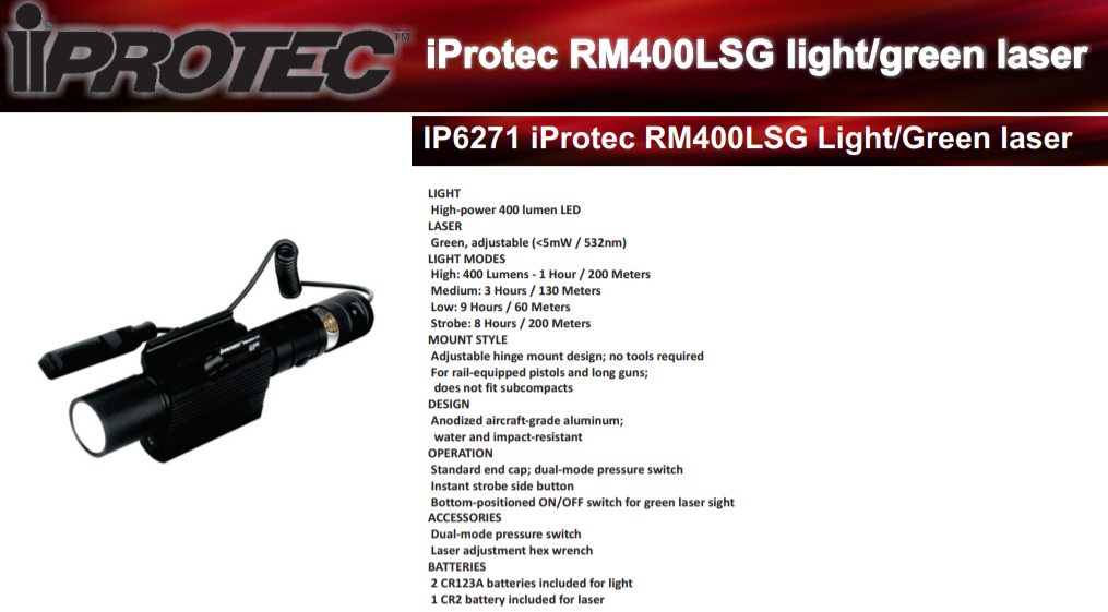 IP6271 iPROTEC RM400LSG LIGHT / GREEN LASER – Karani Outdoor & Tactical